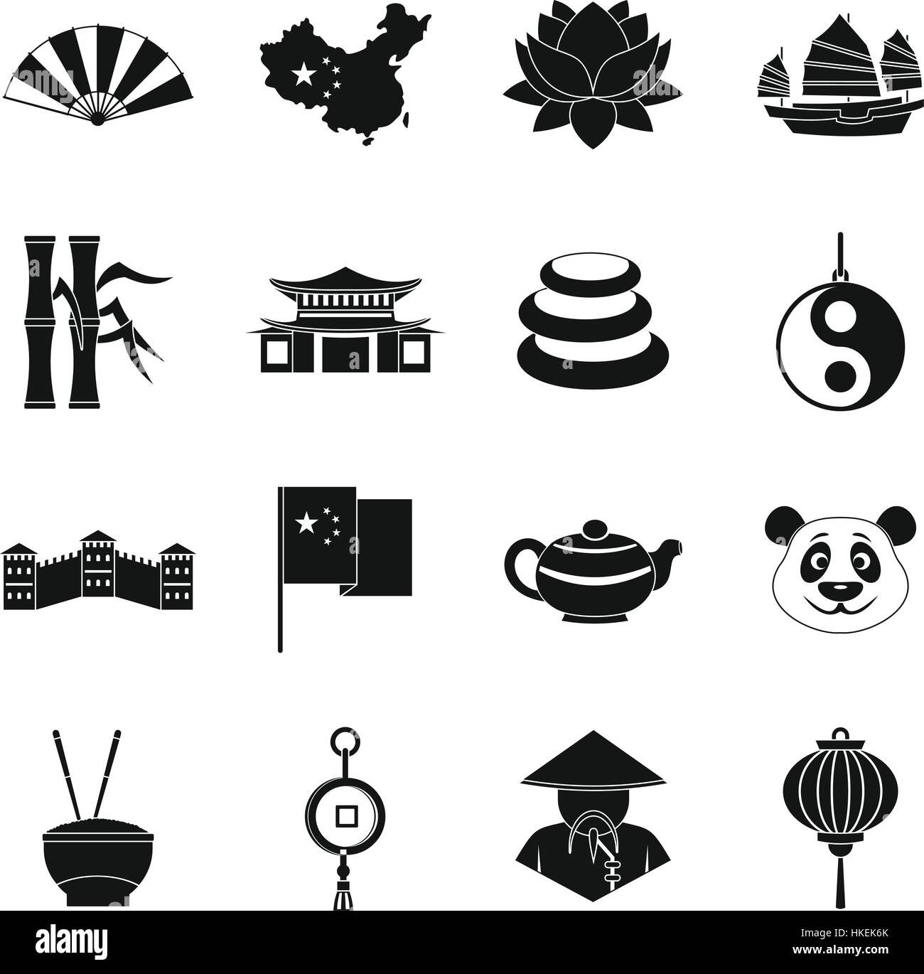 China travel symbols icons set. Simple illustration of 16 China travel ...