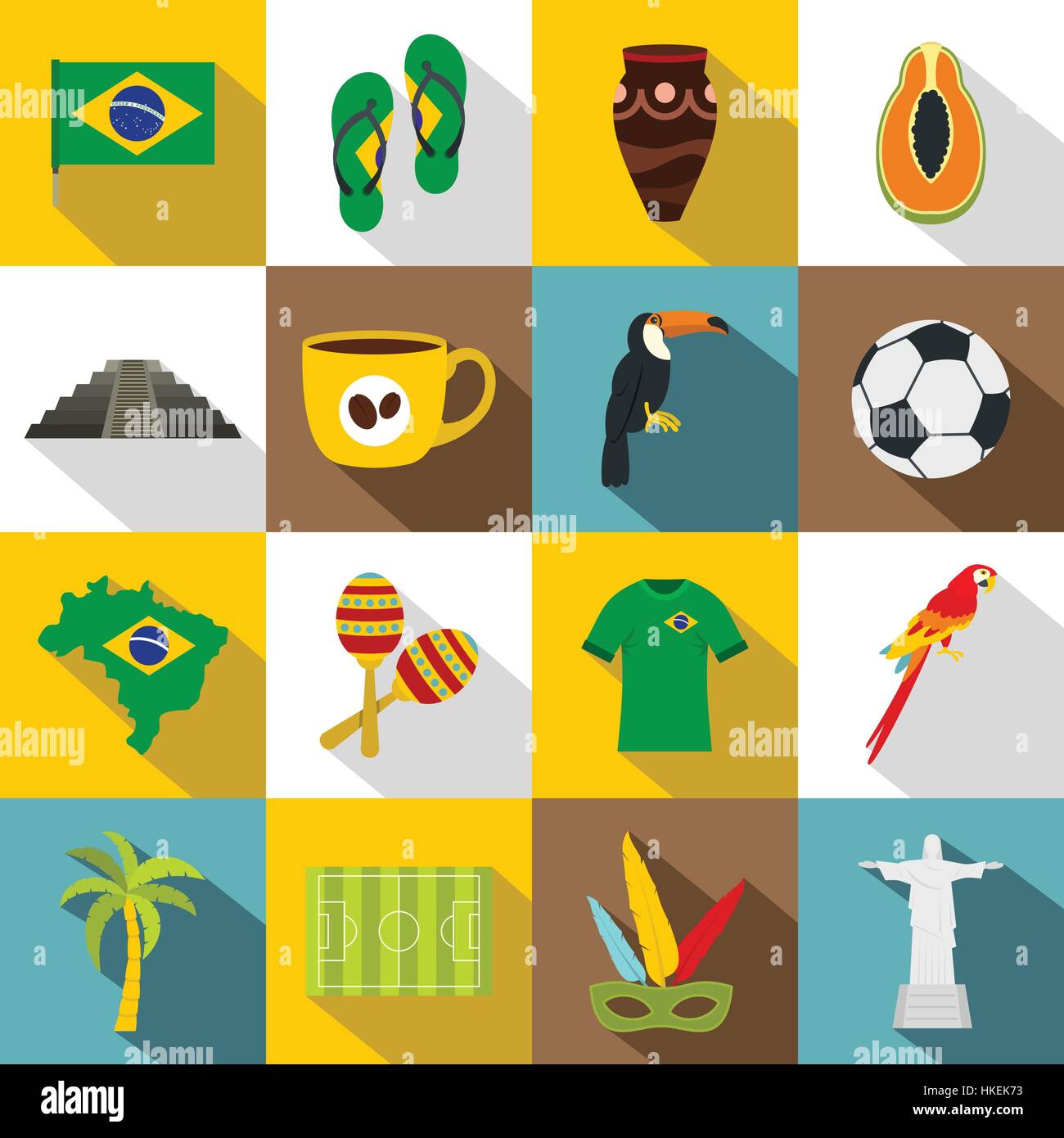 Brazil travel symbols icons set. Flat illustration of 16 Brazil travel ...