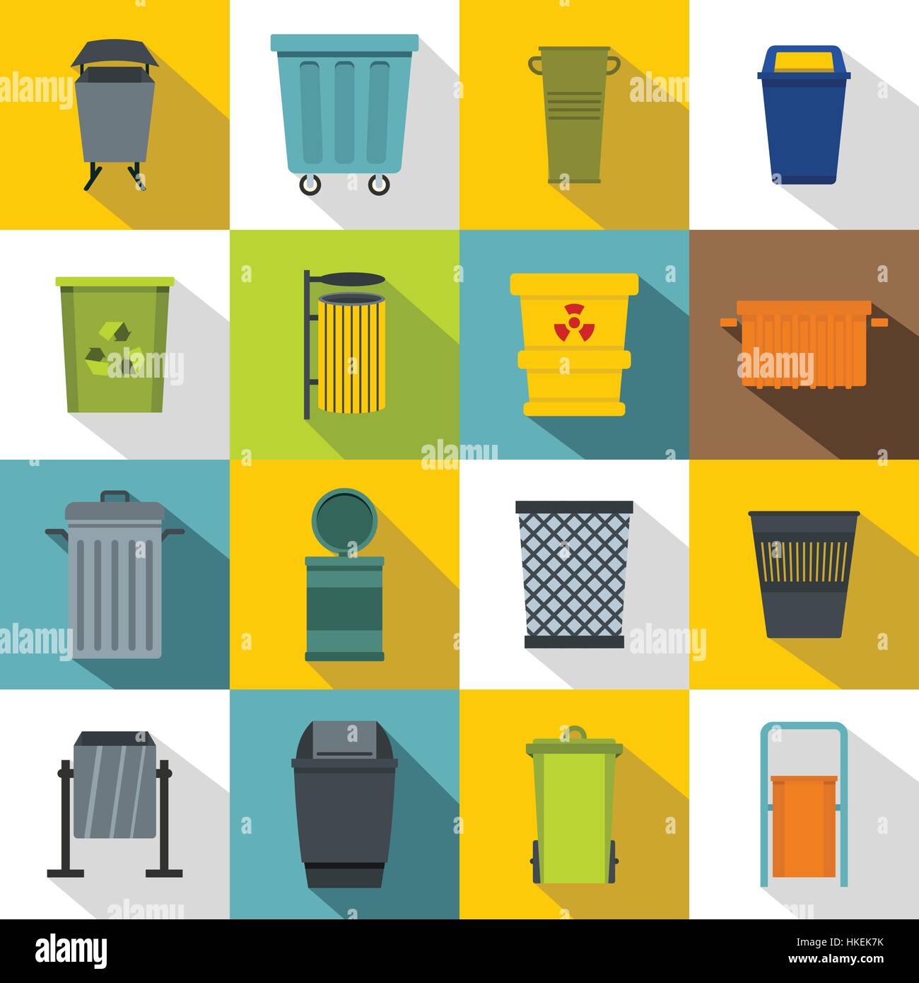 Garbage container icons set. Flat illustration of 16 garbage container ...