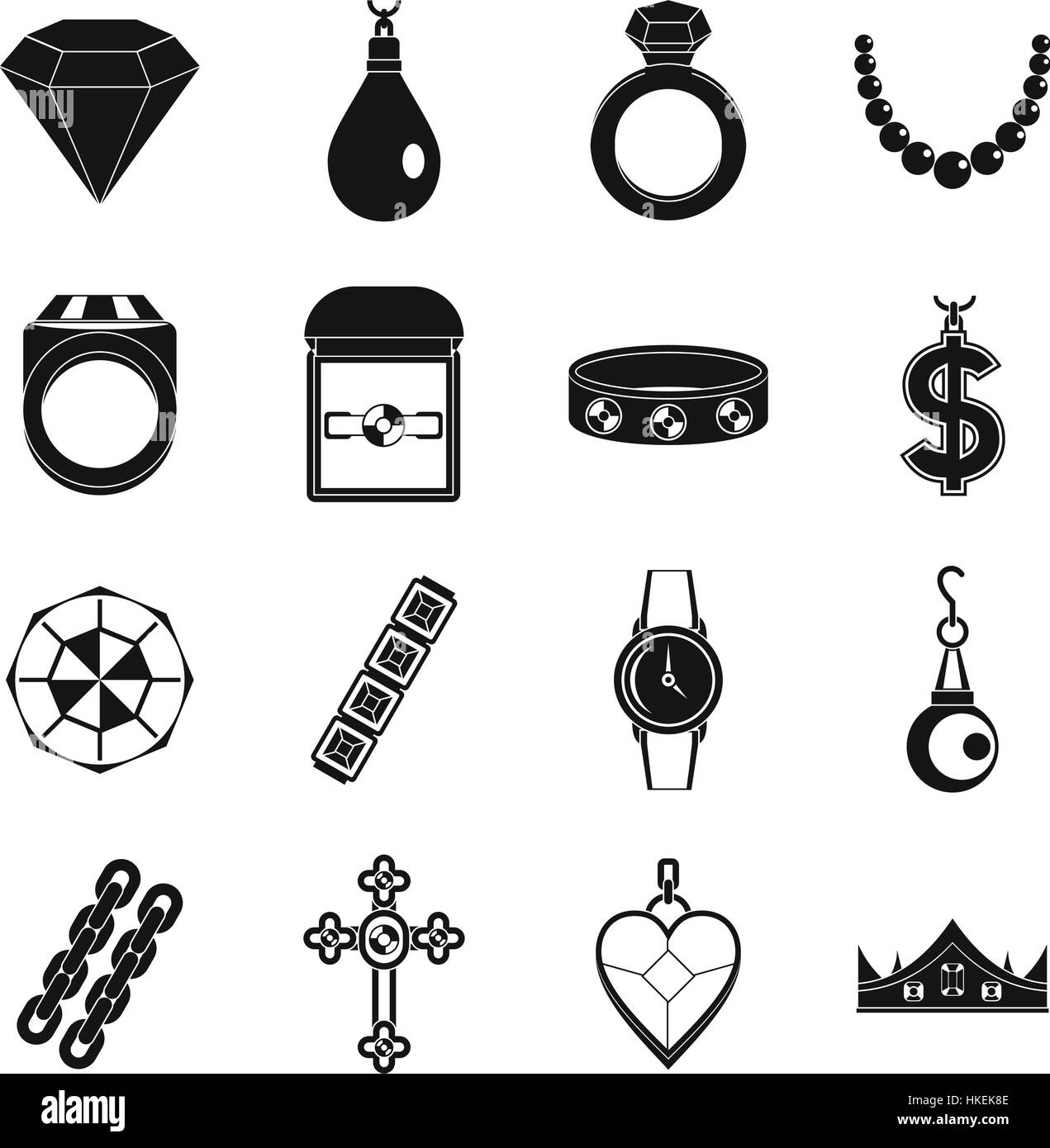 Jewelry items icons set. Simple illustration of 16 jewelry items vector ...