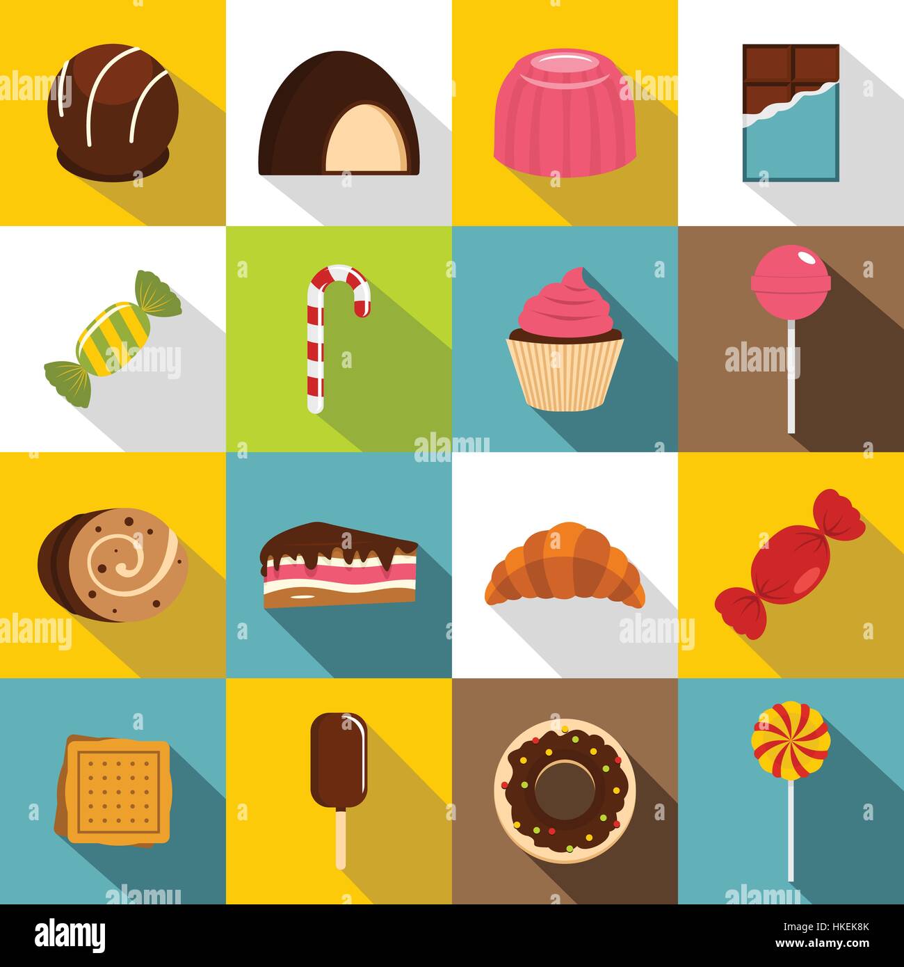 Sweets and candies icons set. Flat illustration of 16 sweets and ...