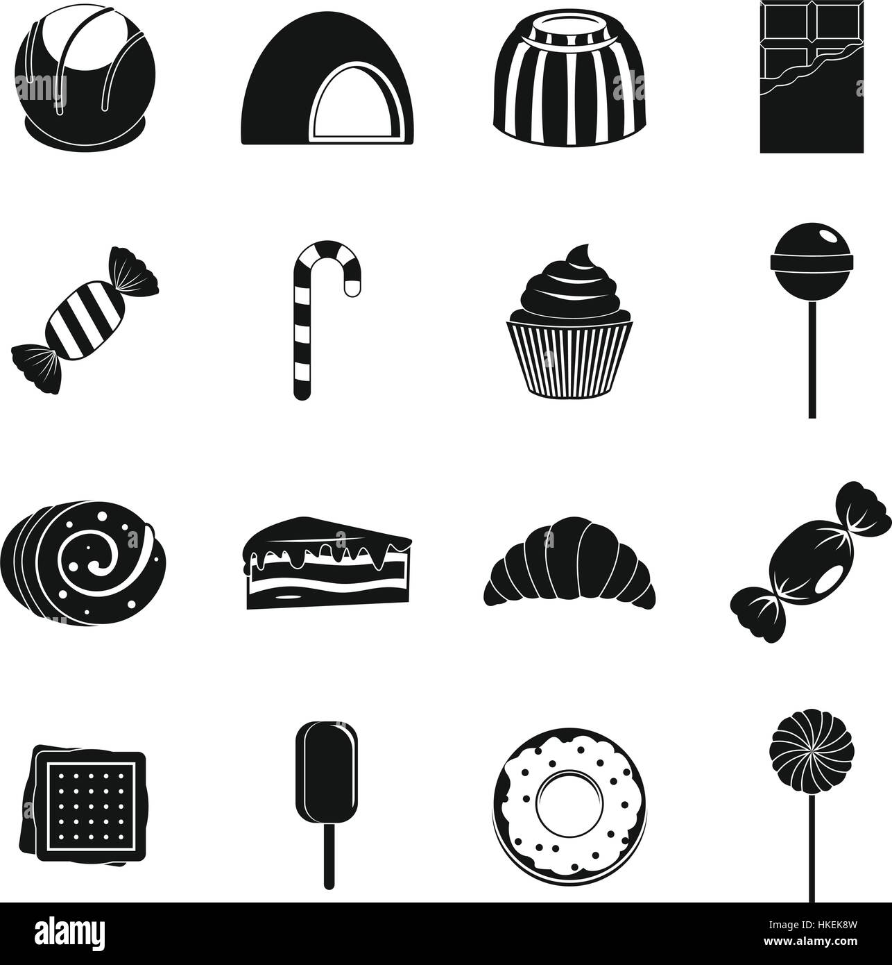 Sweets and candies icons set. Simple illustration of 16 sweets and ...