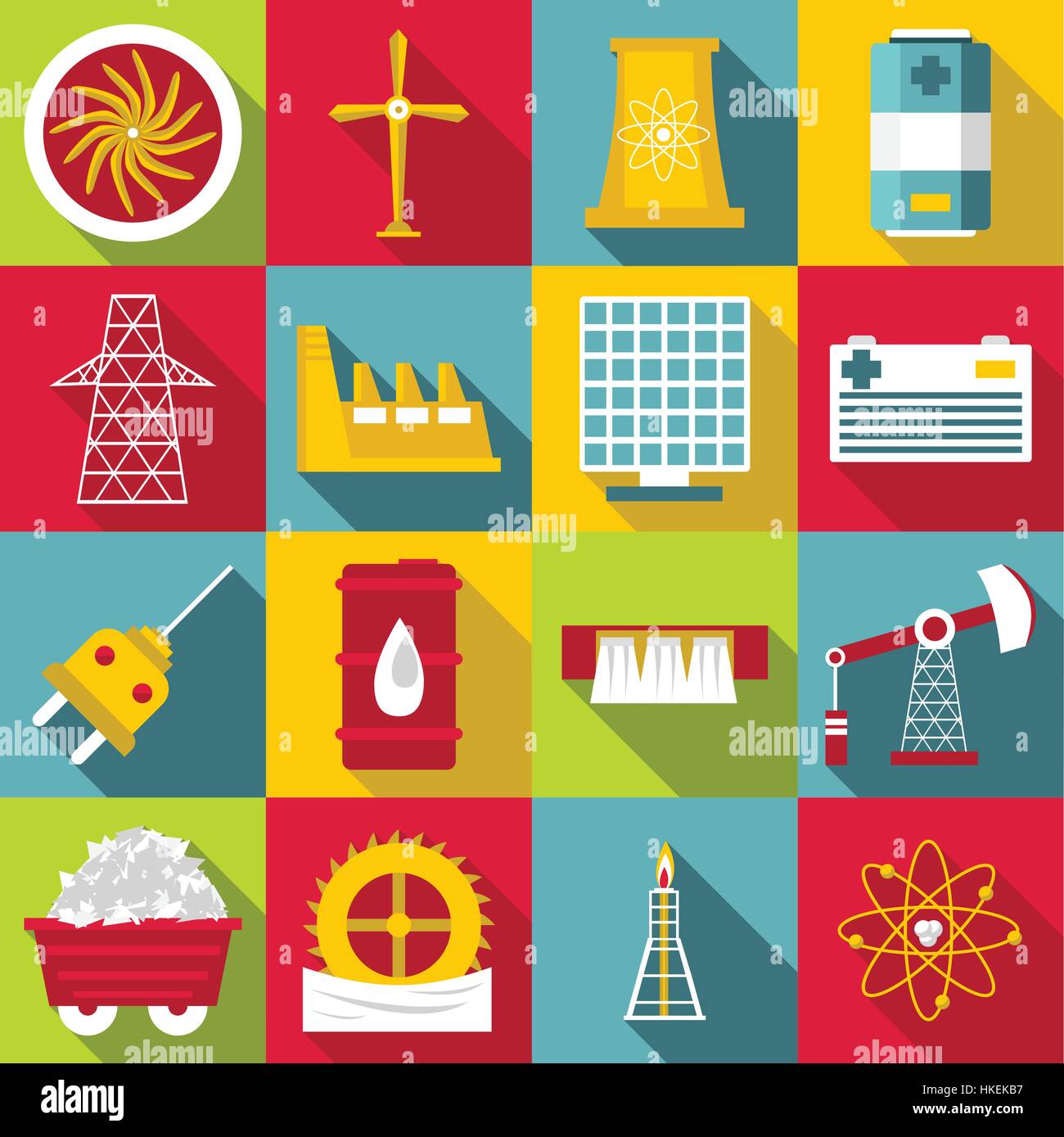 Energy sources symbols icons set. Flat illustration of 16 energy ...