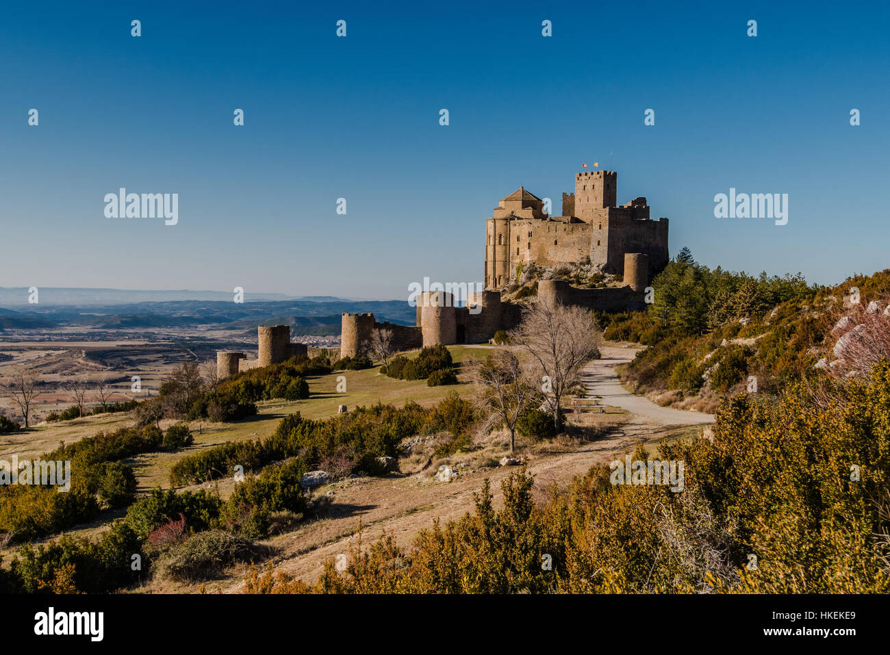 Ancient medieval Loarre knight's Castle in Spain at sunny winter day ...