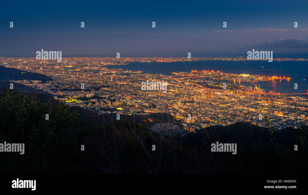 View of several Japanese cities in the Kansai region from Mt. Maya. The ...