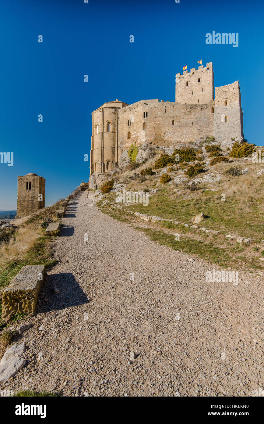 Ancient medieval Loarre knight's Castle in Spain at sunny winter day ...