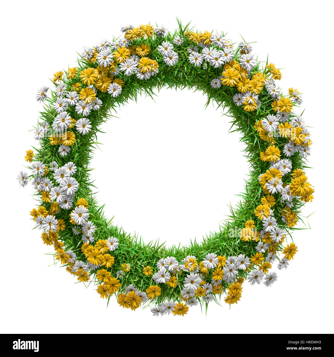 Round natural frame with grass and flowers Stock Photo - Alamy