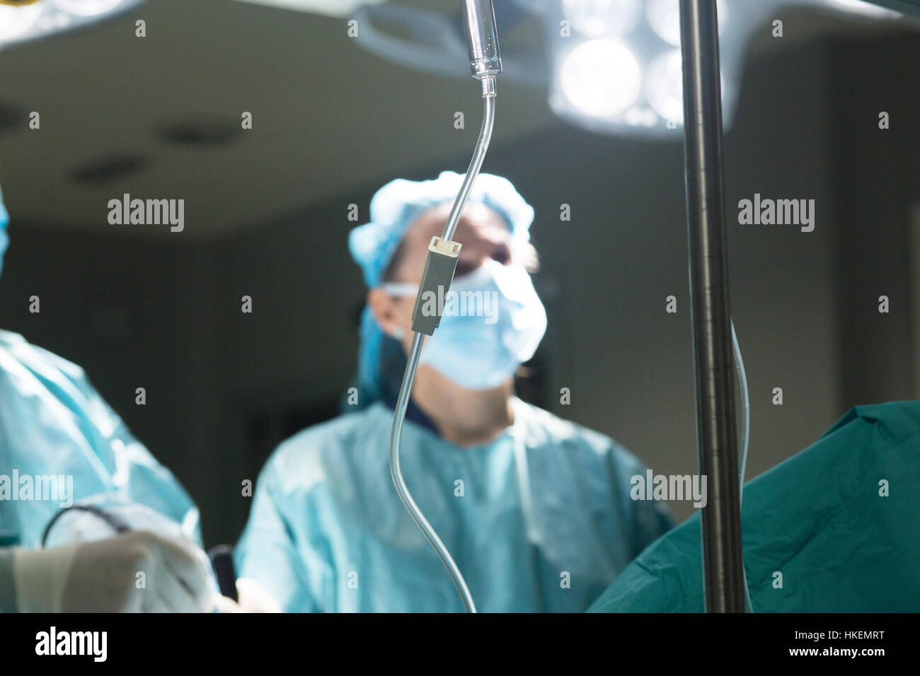 IV medical drip in surgery in operating theater emergency room knee ...
