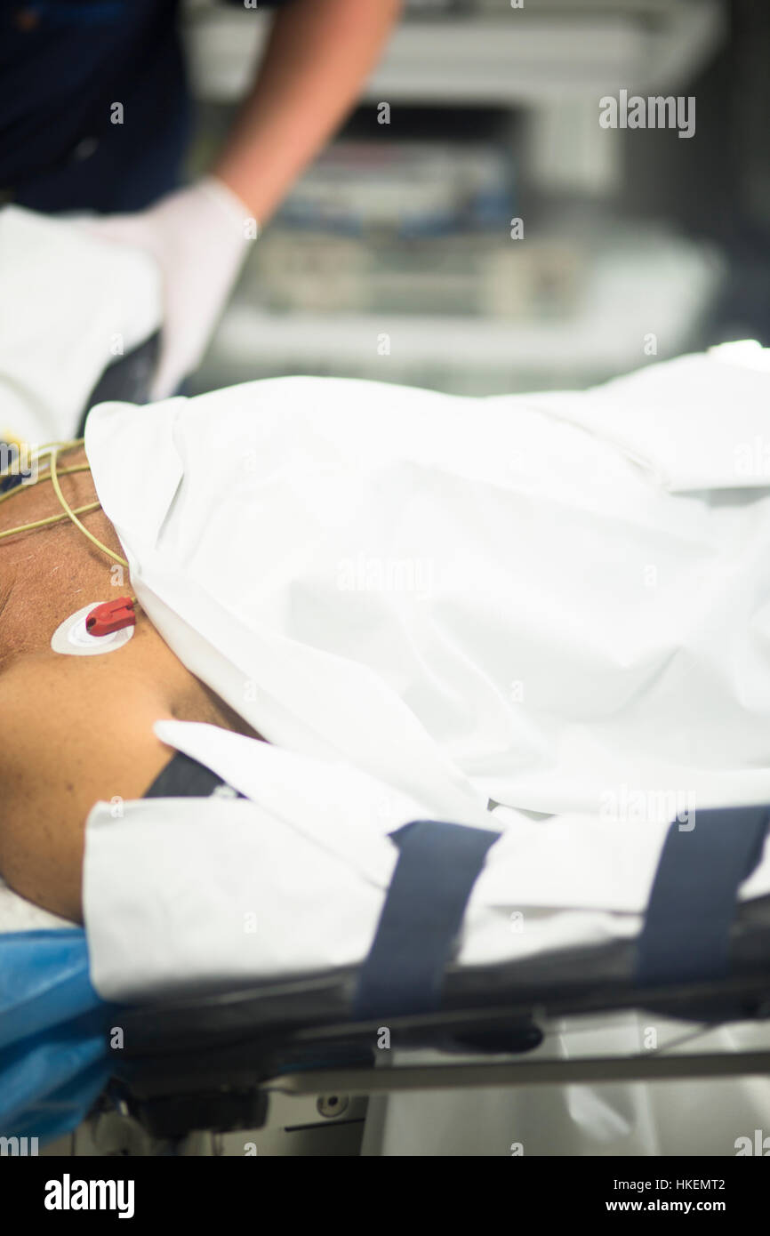 Hospital ward emergency room operating theater, patient bed and modern ...