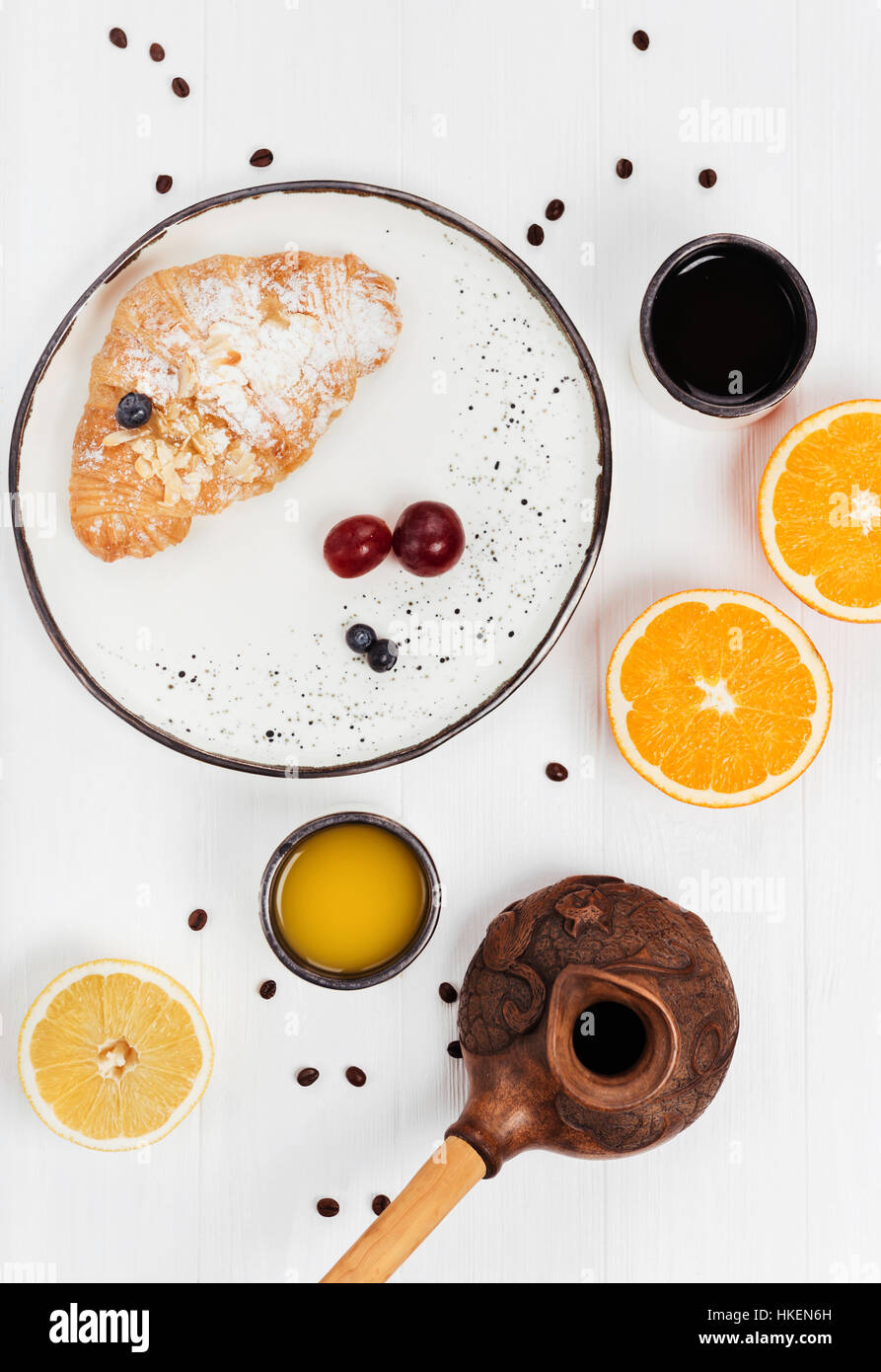 Simple tasteful breakfast with fresh coffee Stock Photo - Alamy