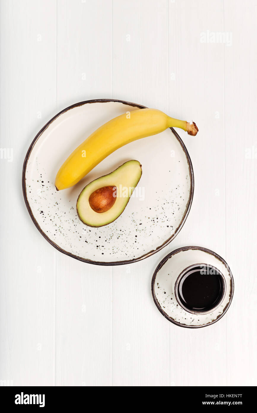 Quick balanced morning snack with fruits Stock Photo - Alamy