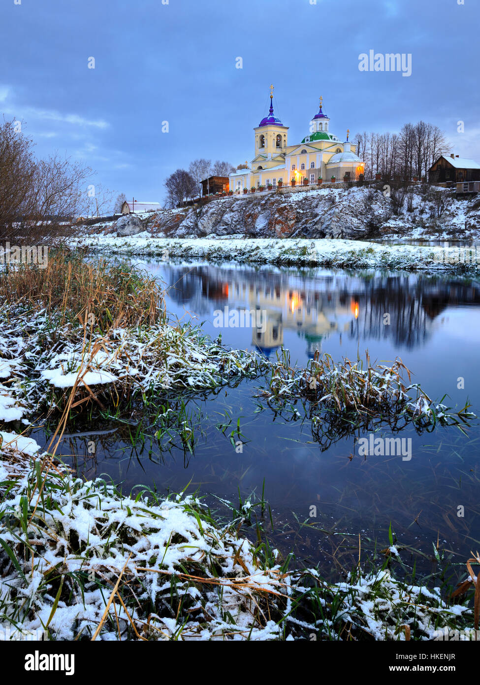 orthodox church, russian church, first snow in village, building ...