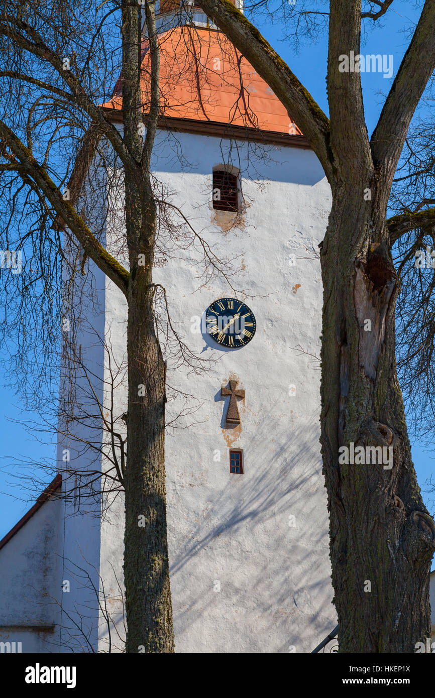 Medieval clock tower of old Estonian church Stock Photo - Alamy