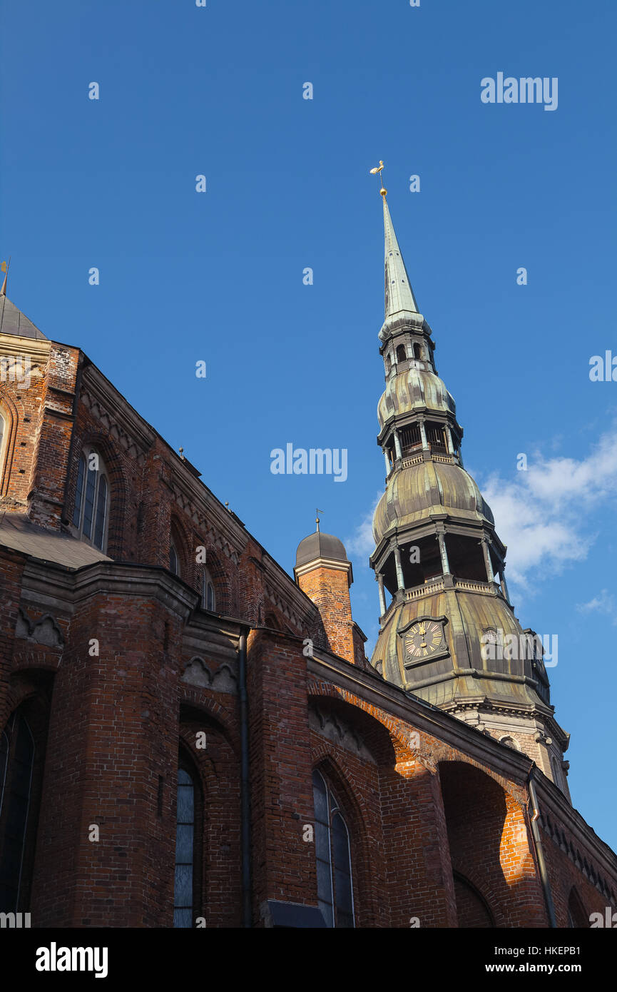 Tower of Saint Peters Church, a tall Lutheran church in Riga, Latvia ...