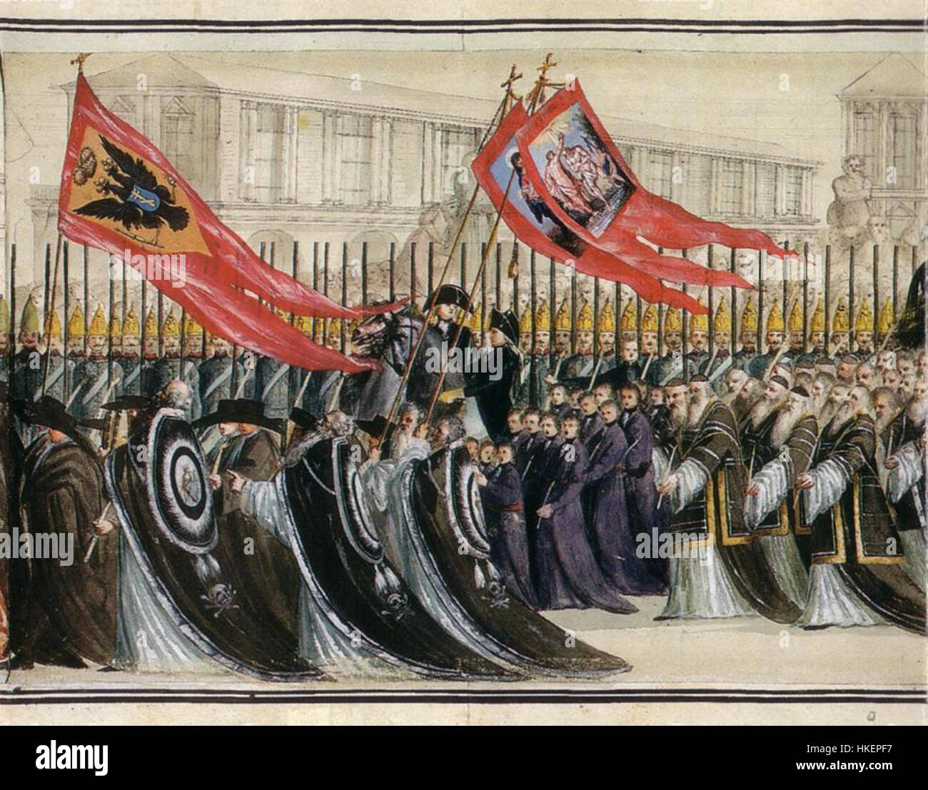 This painting depicts the burial of Peter III of Russia, portraying the ...