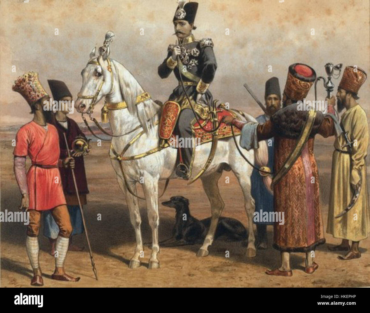 This artwork depicts Persian officers and soldiers in a historical ...