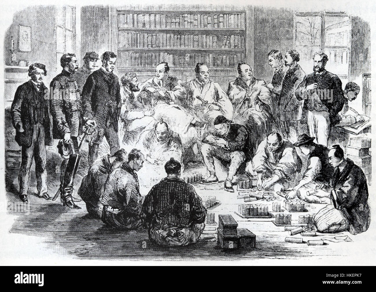 This historical artwork represents the payment of reparations ...