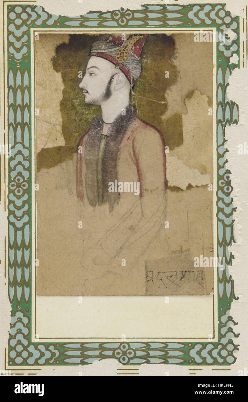 This portrait depicts Ibrahim Adil Shah II, the ruler of Bijapur in ...