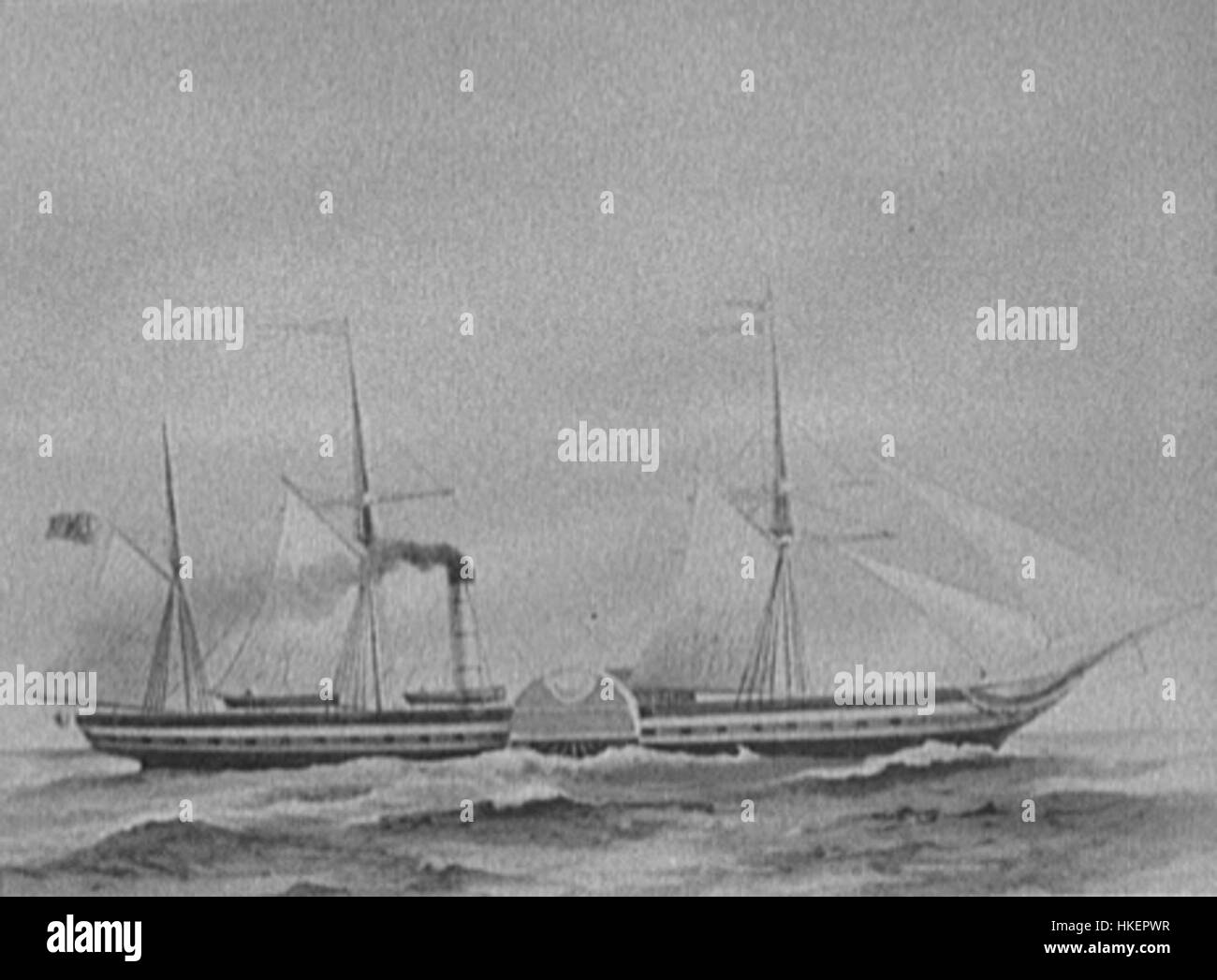 The RMS Asia, a steamship from 1850, is depicted in this artwork ...