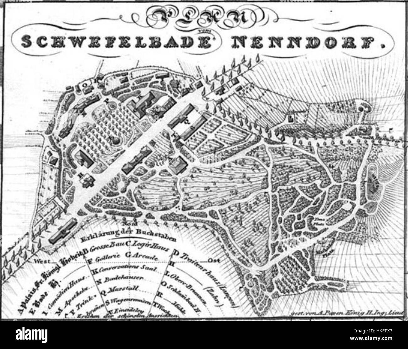 This 1840 plan of the Schwefelbade Nenndorf spa depicts the layout of ...