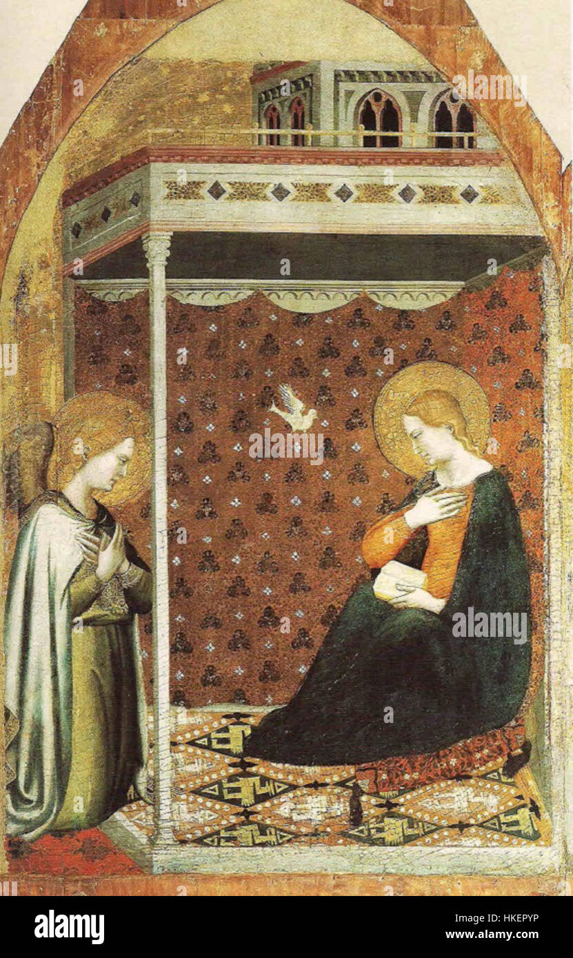 A 14th-century fresco of the Annunciation by Puccio di Simone, located in the San Lorenzo Church ...