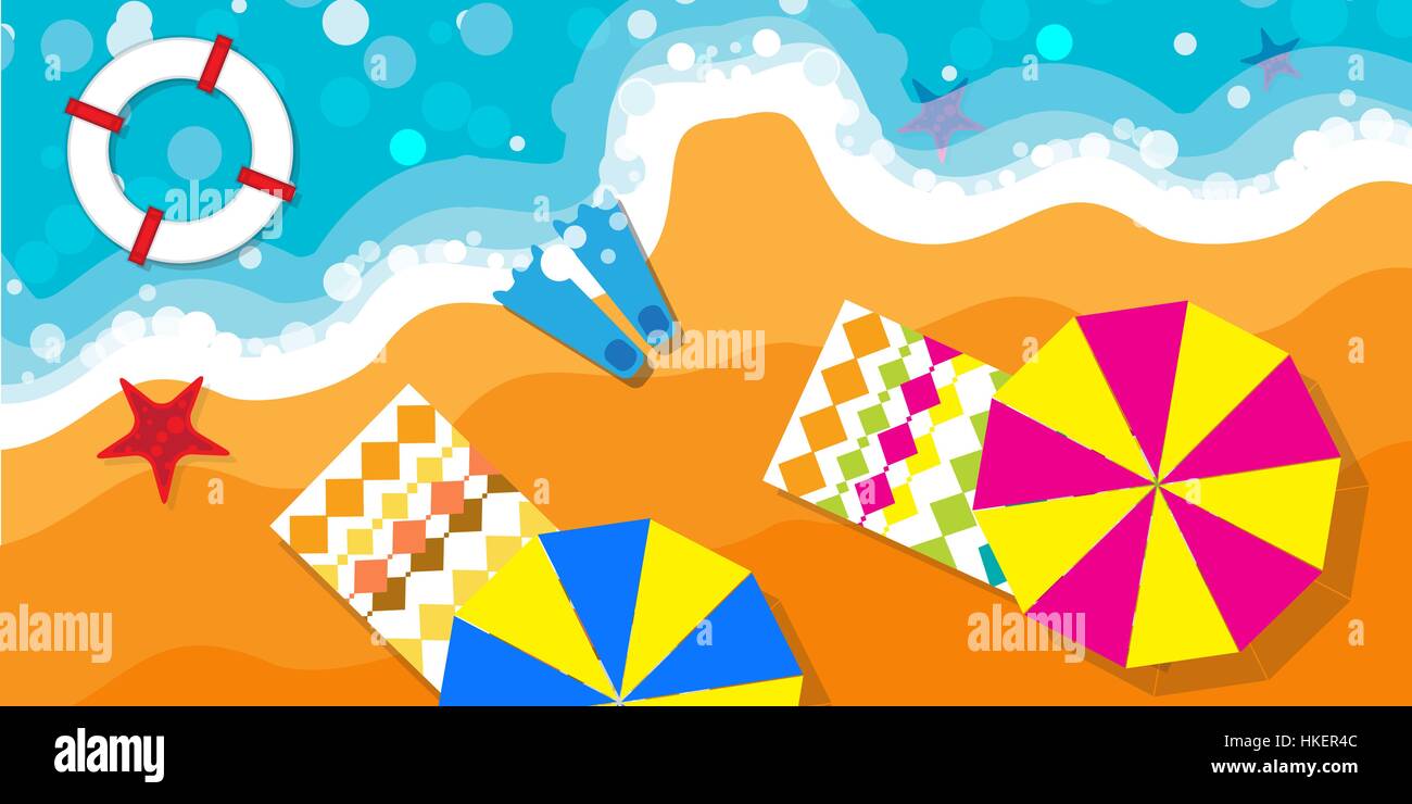 Summer vacation, time to travel, beach rest: sun, sea, waves, sand ...