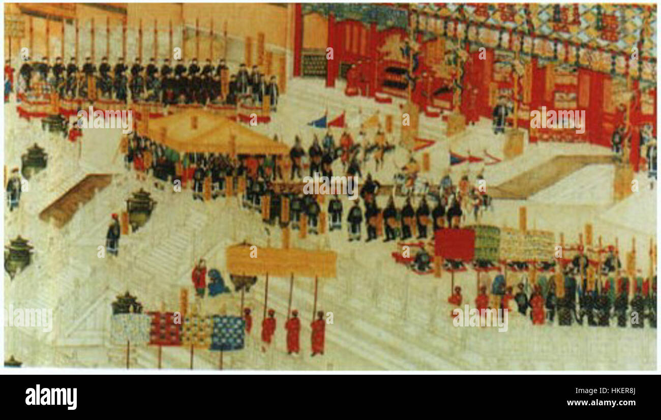 This painting depicts a grand banquet scene from the Qianlong Emperor’s ...