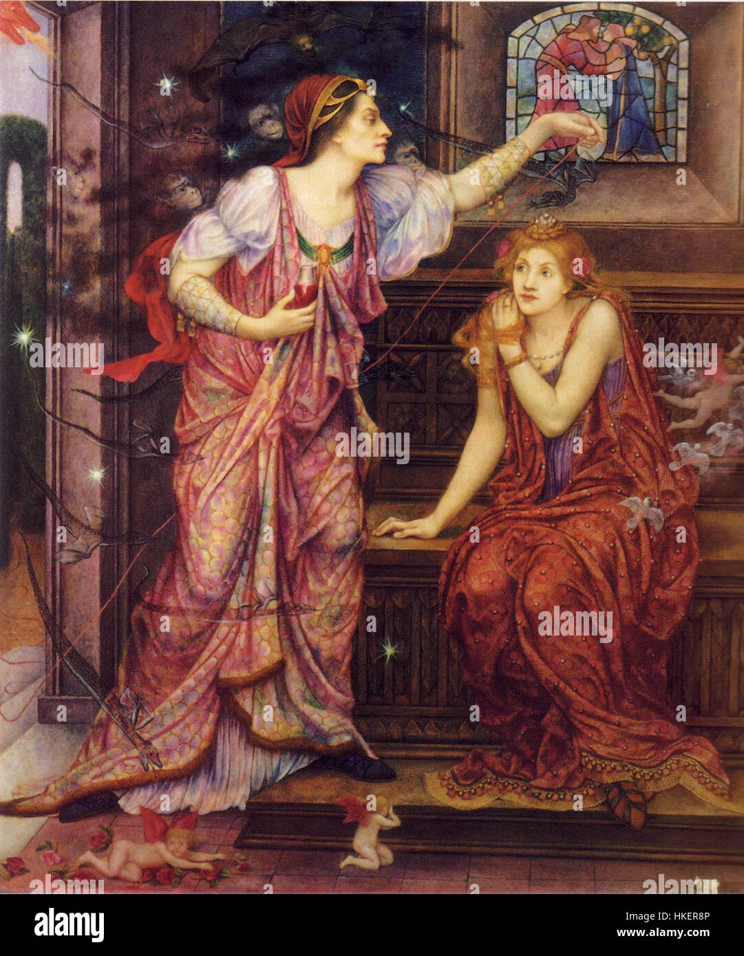 This historical artwork depicts the legendary figures of Queen Eleanor ...