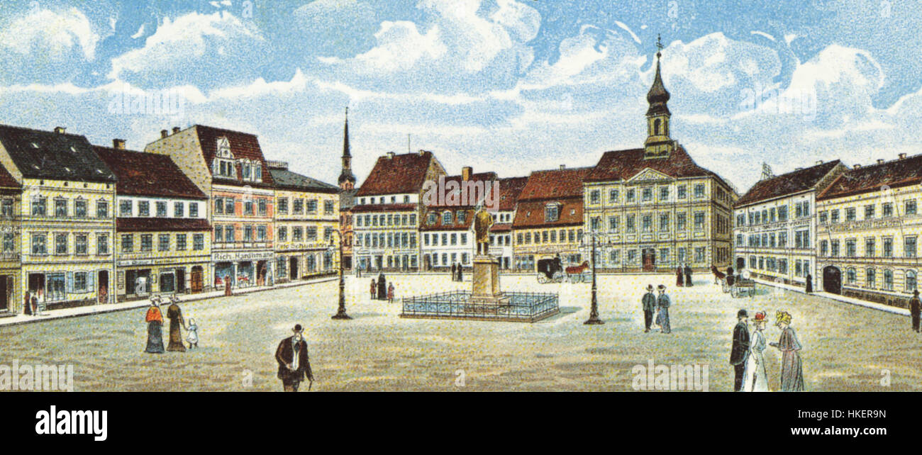 This image from around 1900 captures the marketplace of Radeberg ...