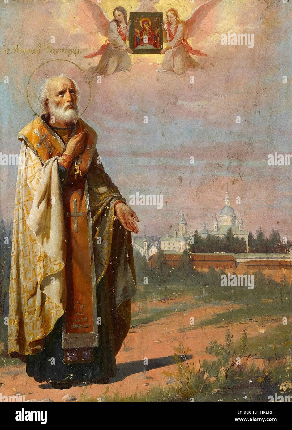 This 19th-century painting depicts Saint Nicholas, a popular Christian ...
