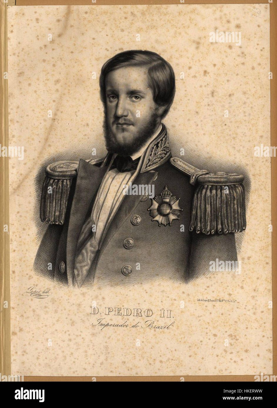 This lithograph portrays Peter II of Brazil, the last Emperor of Brazil ...