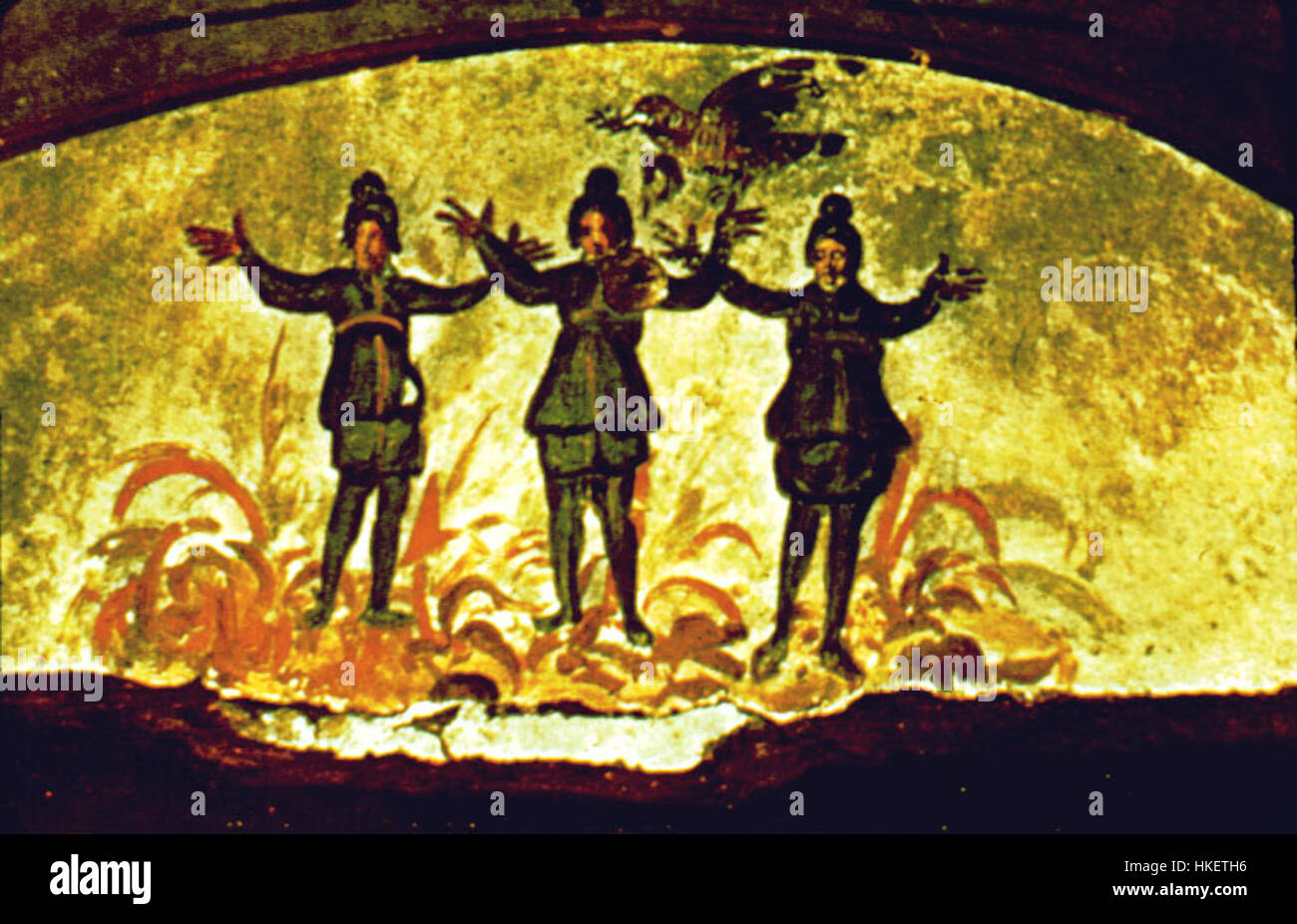 This artwork, 'Fiery Furnace,' depicts a dramatic and intense scene of ...