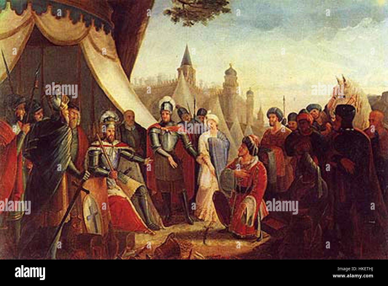 This artwork depicts the moment of Muslim surrender during the Siege of ...