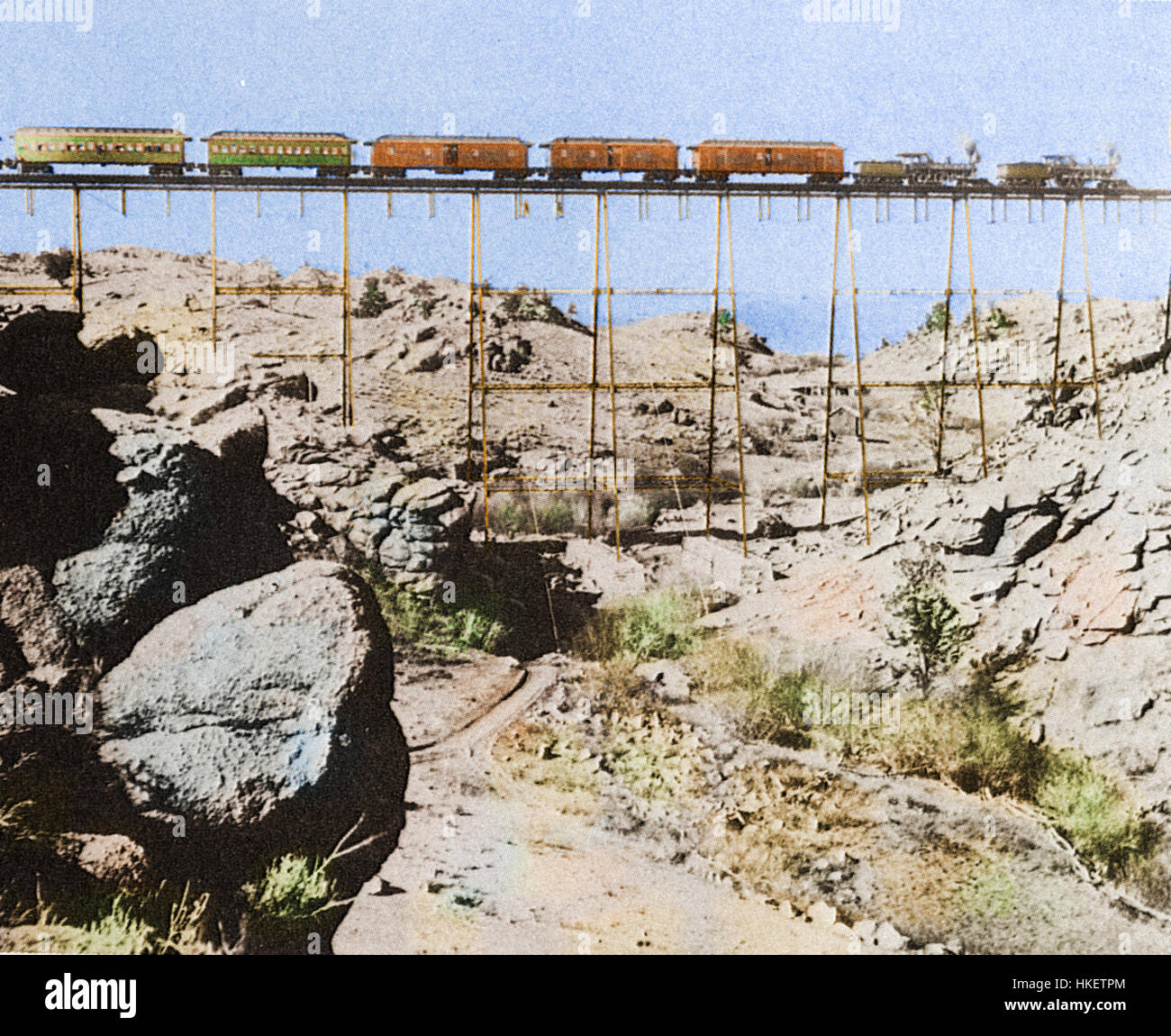 This painting from 1860 illustrates an early railroad scene, showcasing ...