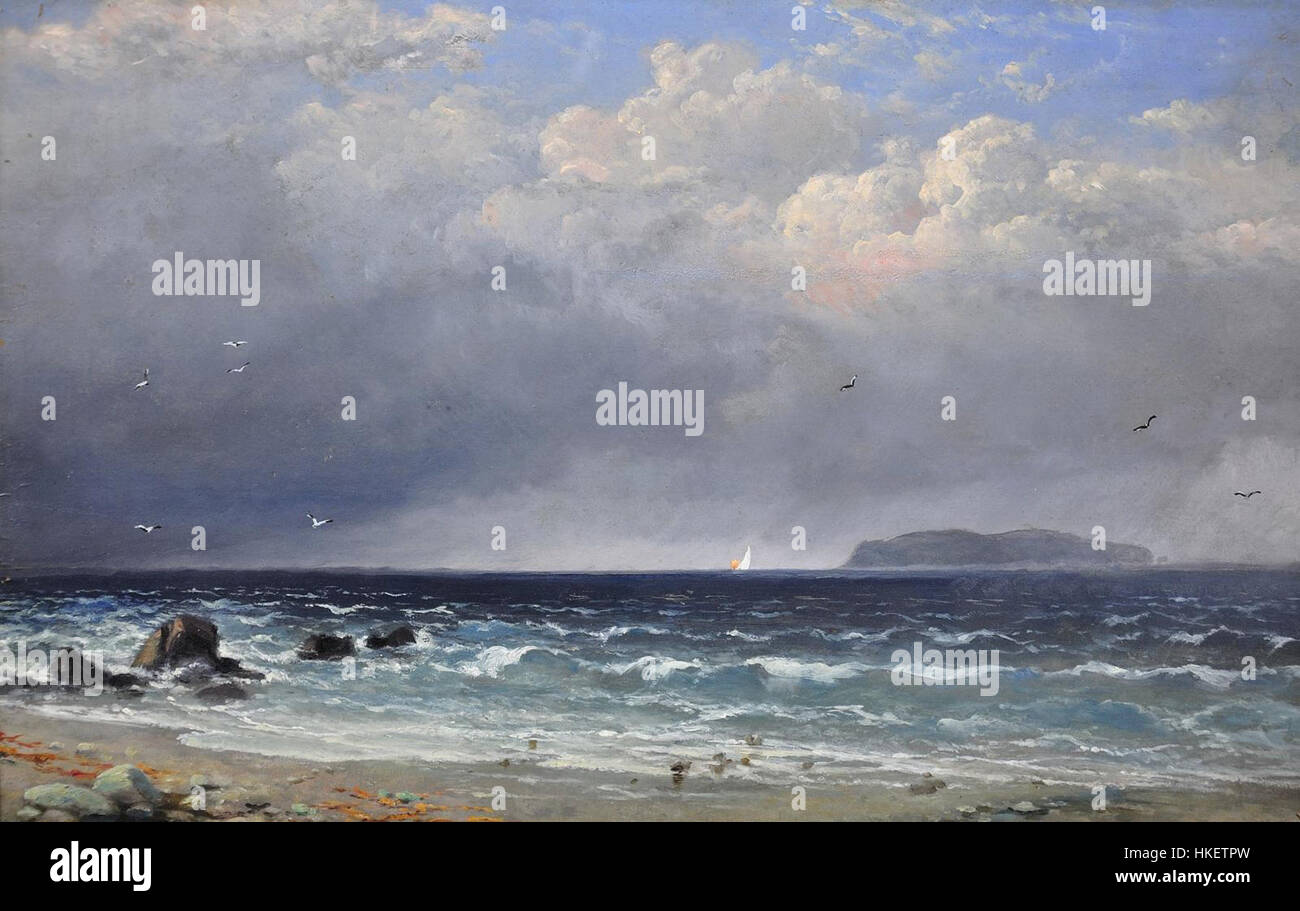 This artwork depicts the view of Steep Holme Island across the Bristol ...