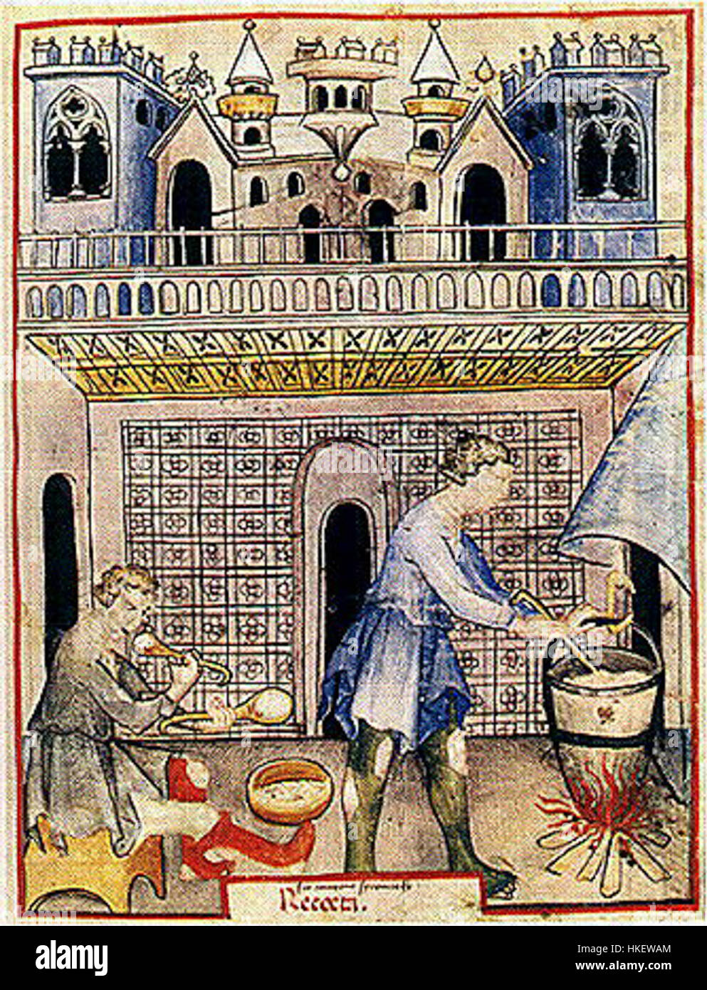 A historical artwork featuring a depiction from the Tacuinum Sanitatis ...