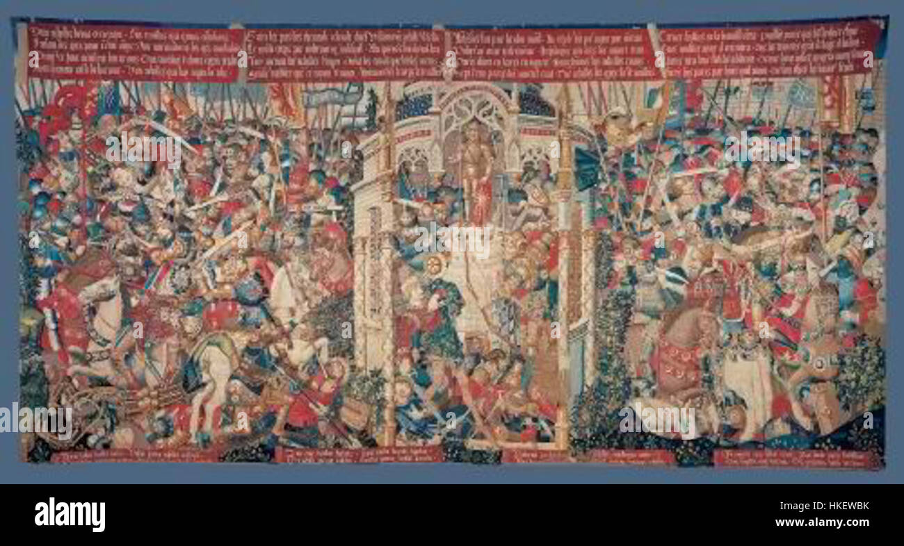 This historical painting depicts the tragic death of Troilus, a figure ...