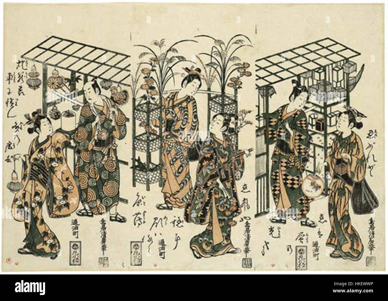 Torii Kiyohiro's 'Three Street Vendors Selling Goods for Autumn' is a ...