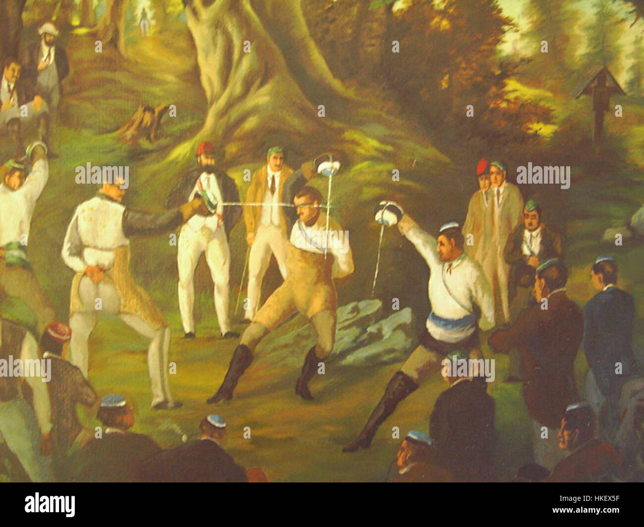This 1863 artwork depicts the Waldmensur, a traditional sword duel from ...