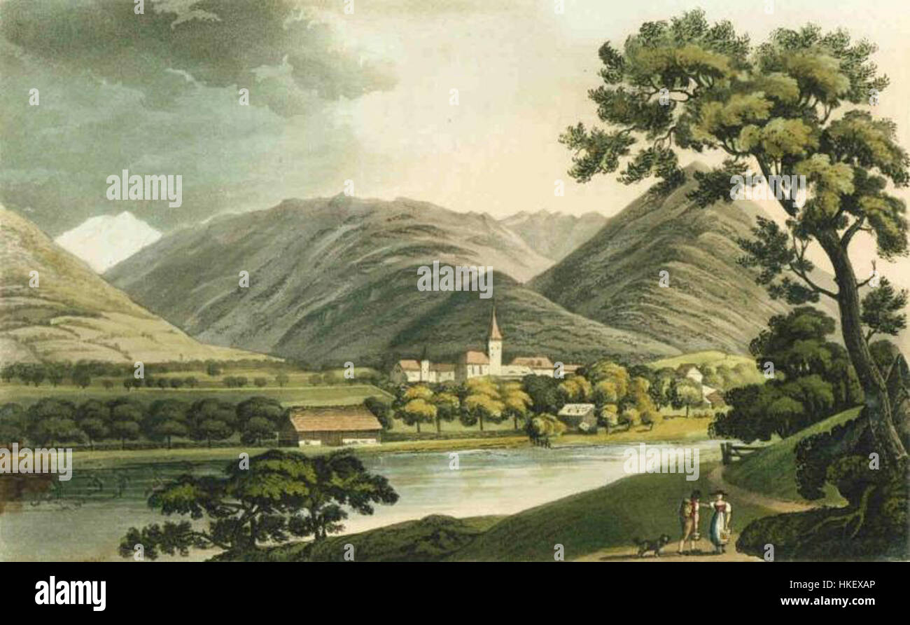 This 1821 painting of Interlaken provides a picturesque view of the ...
