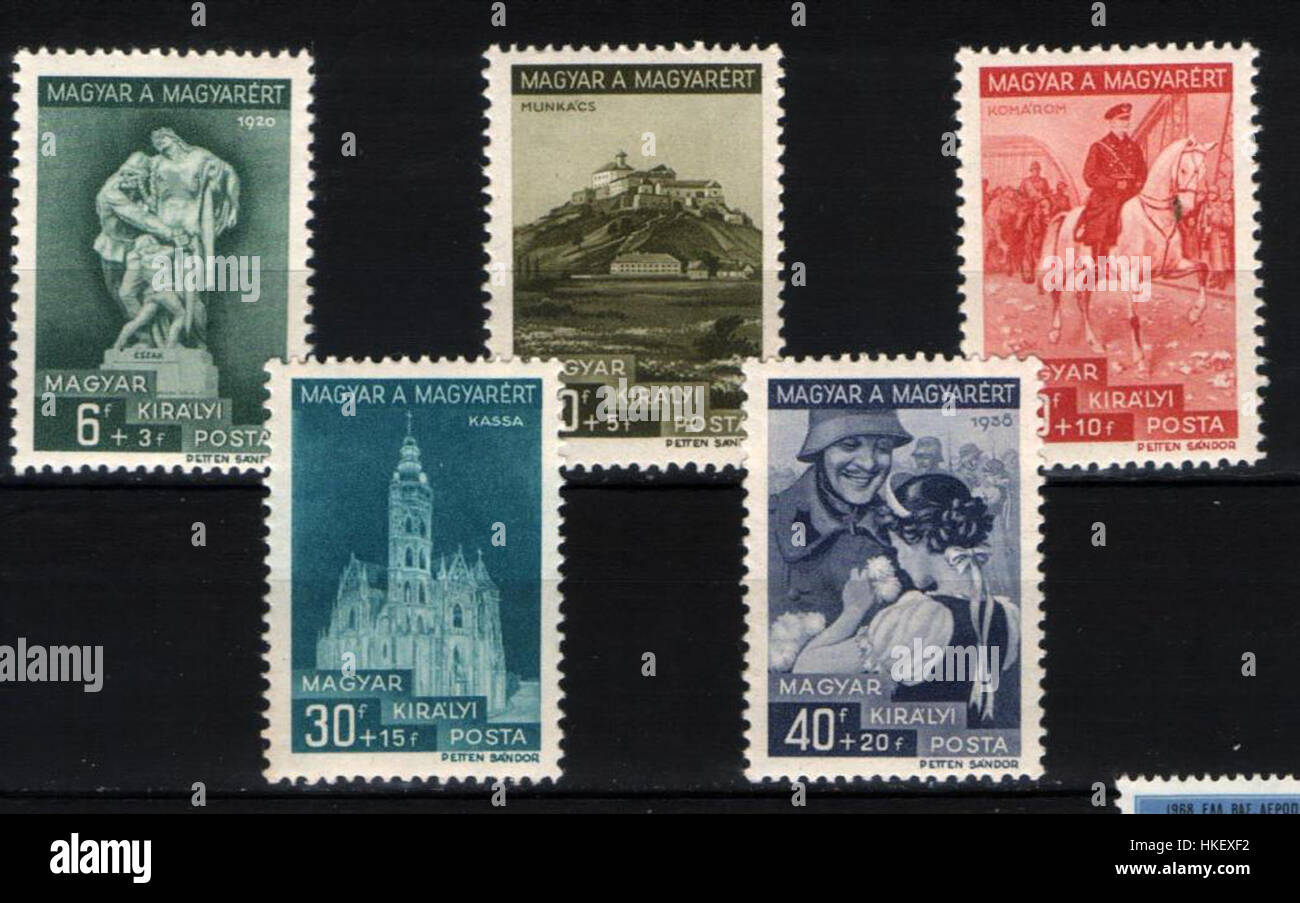 This image features a collection of Hungarian stamps, showcasing the ...