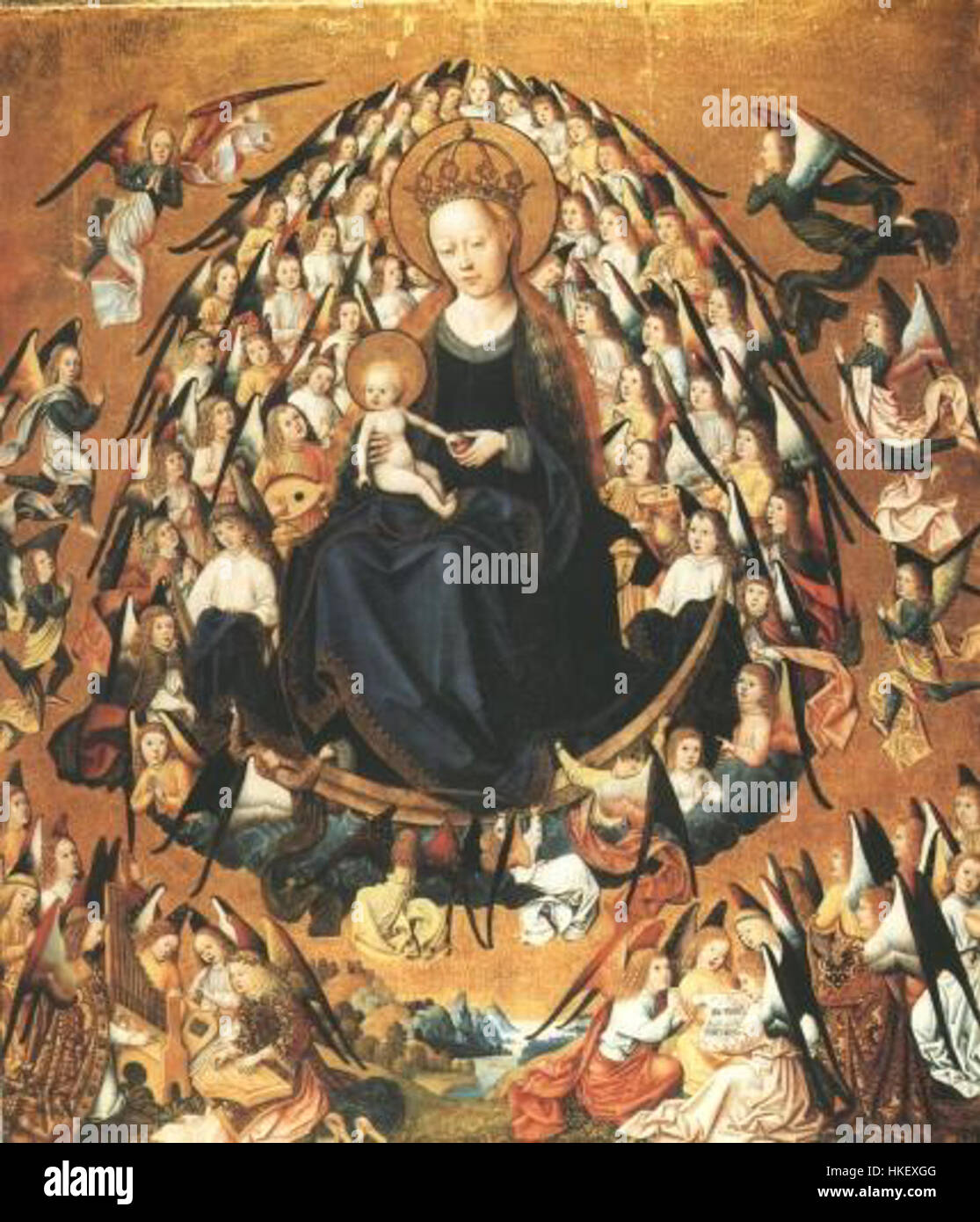 This religious painting depicts the Virgin Mary in a moment of divine ...