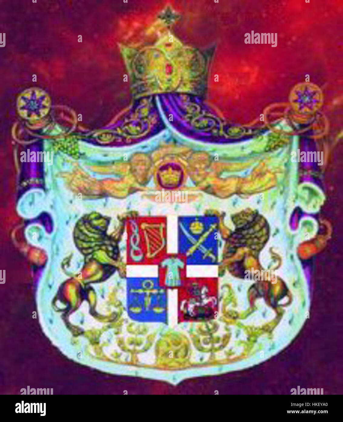 This heraldic artwork depicts the coat of arms of the Bagration ...