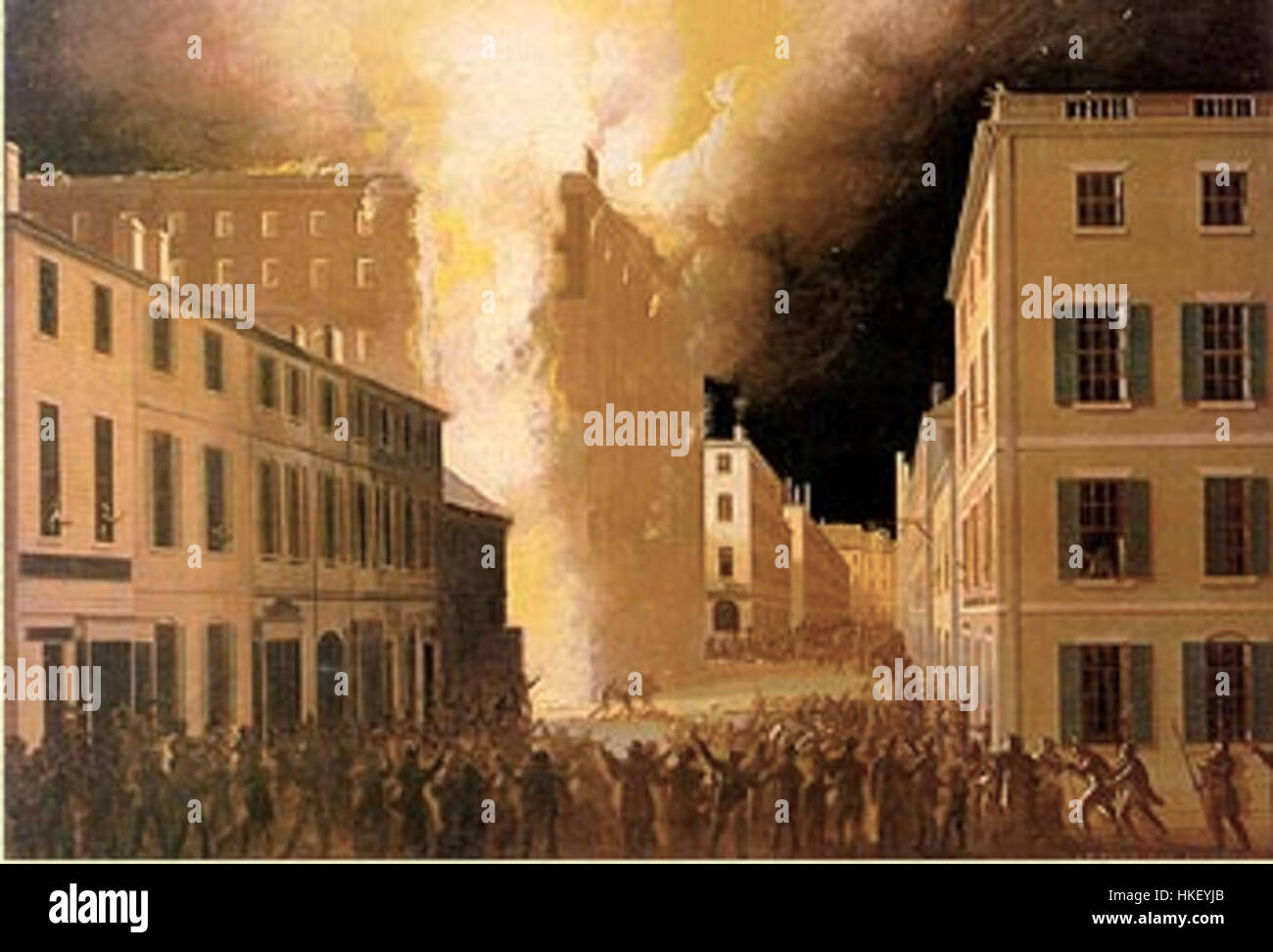 A painting depicting the 1824 fire at the Boston Exchange Coffee House ...