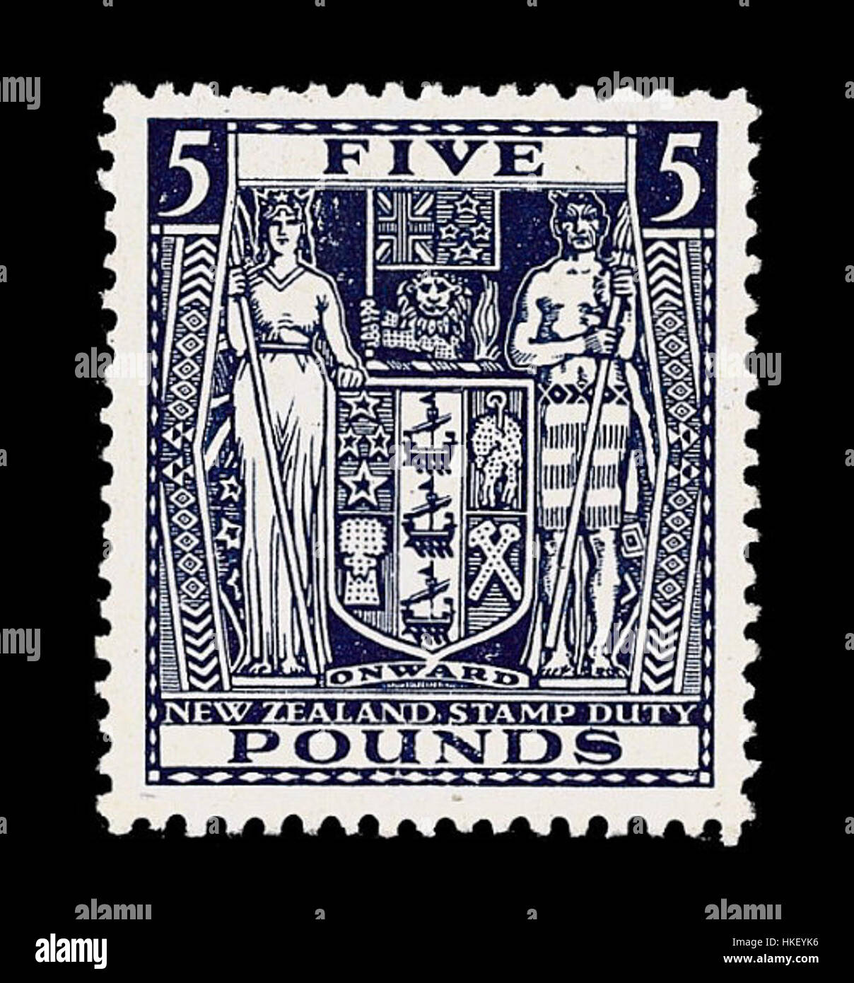 The 1929 New Zealand Arms stamp features the official coat of arms of ...