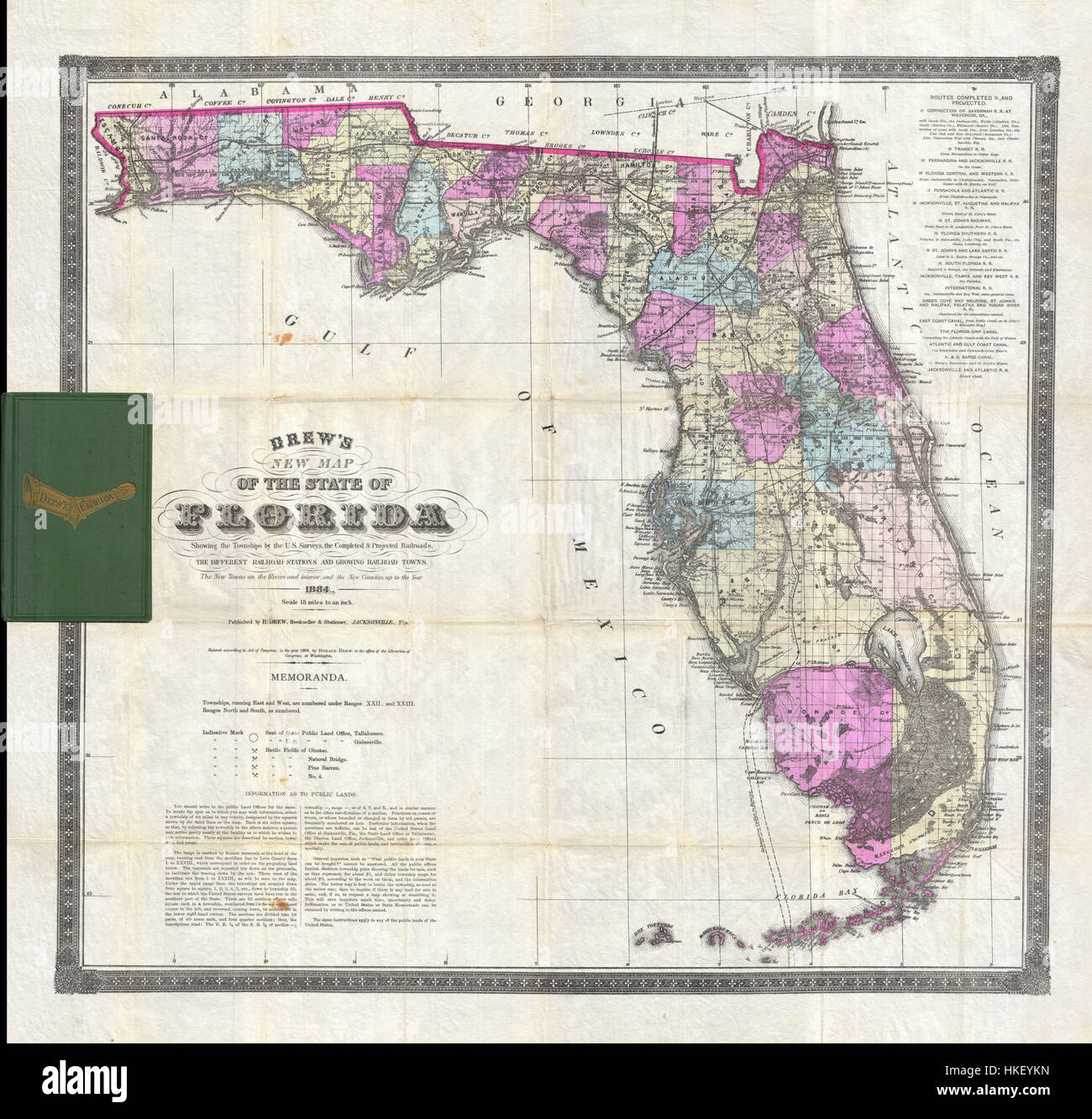 This 1884 pocket map of Florida by Drew captures the state’s geography ...