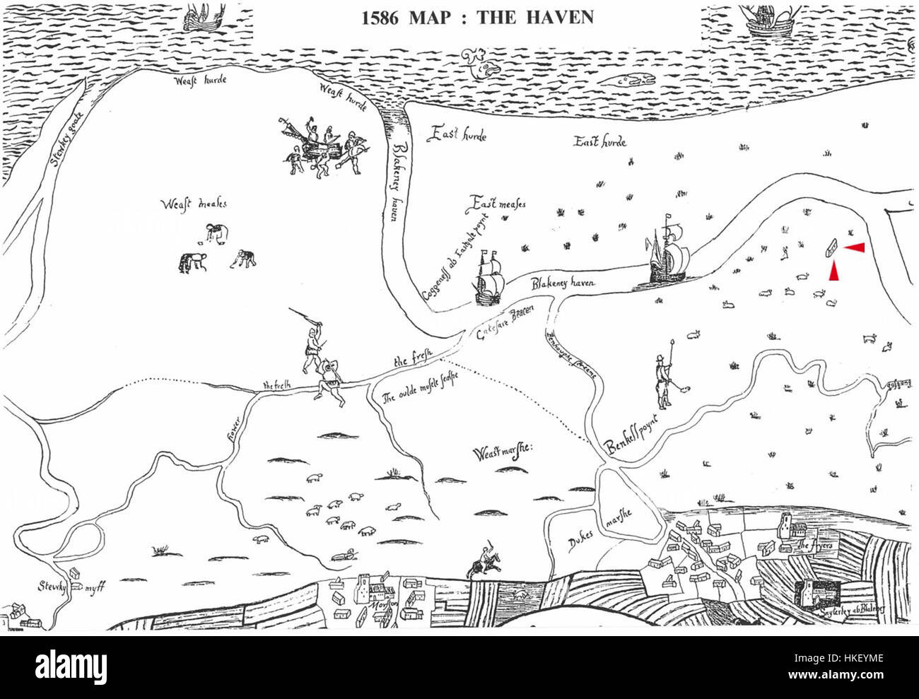 This 1586 map features arrows, indicating a period-specific ...