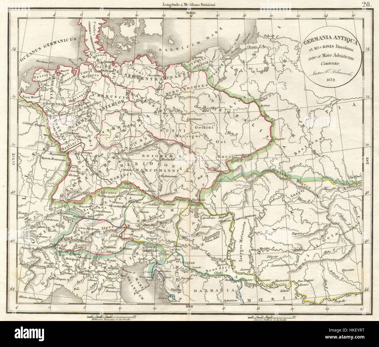 The 1832 Delamarche Map of Germany in Roman Times illustrates the ...