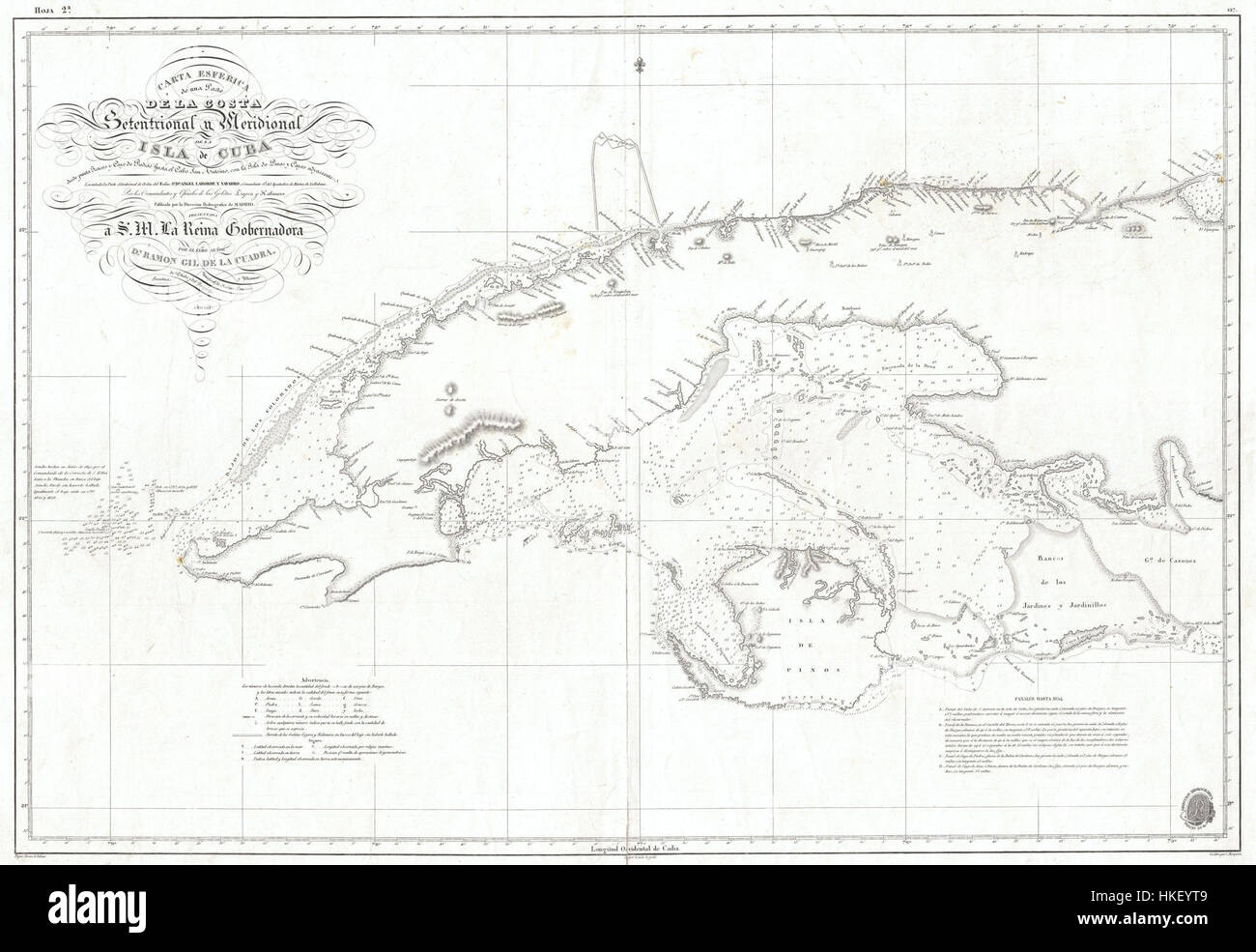 This 1854 nautical chart of Cuba offers detailed navigational ...