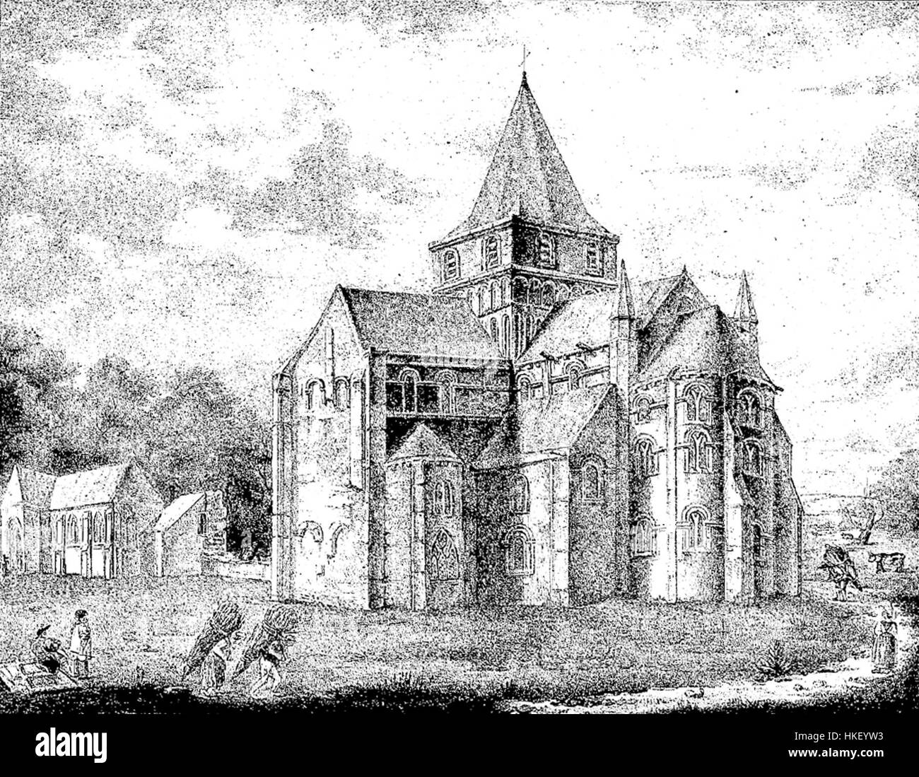 *Abbaye Cerisy* is a depiction of the historic abbey in Normandy ...